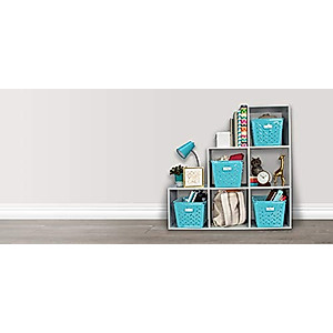 Spectrum Diversified Macklin, Stamped Steel & Wire Basket for Closet & Cubby Storage Vintage-Inspired Design with Customizable Label Plate, Medium, Teal, 1 Count (Pack of 1)
