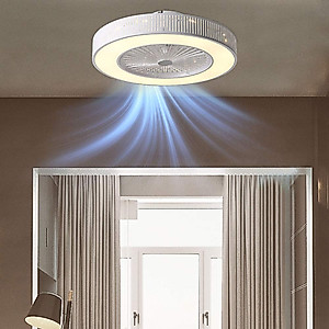 YIYIBYUS 23.5-Inch Modern Fan Chandelier LED 3 Colors 3 Speed with Remote Control Ceiling Fan Ceiling Light Mute Suitable for Living Room, Bedroom, Dining Room (white and black) (21.65 Inch White)
