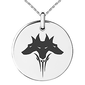 Tioneer Stainless Steel Greek Mythology Cerberus Symbol Small Medallion Circle Charm Pendant Necklace