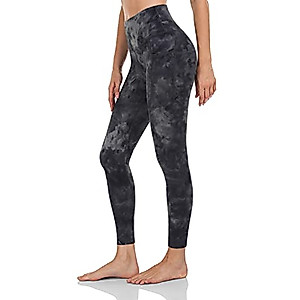 HeyNuts Leggings with Pockets for Women, High Waisted 7/8 Leggings Tummy Control Compression Workout Buttery Soft Pants 25'' Diamond Dye Coal Black S(4/6)