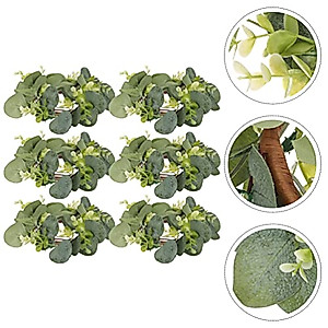 Toddmomy 6pcs Artificial Eucalyptus Leaf Wreaths Round Greenery Garland Candle Rings Layout Hanging Wreath Decoration for Home Front Door Farmhouse