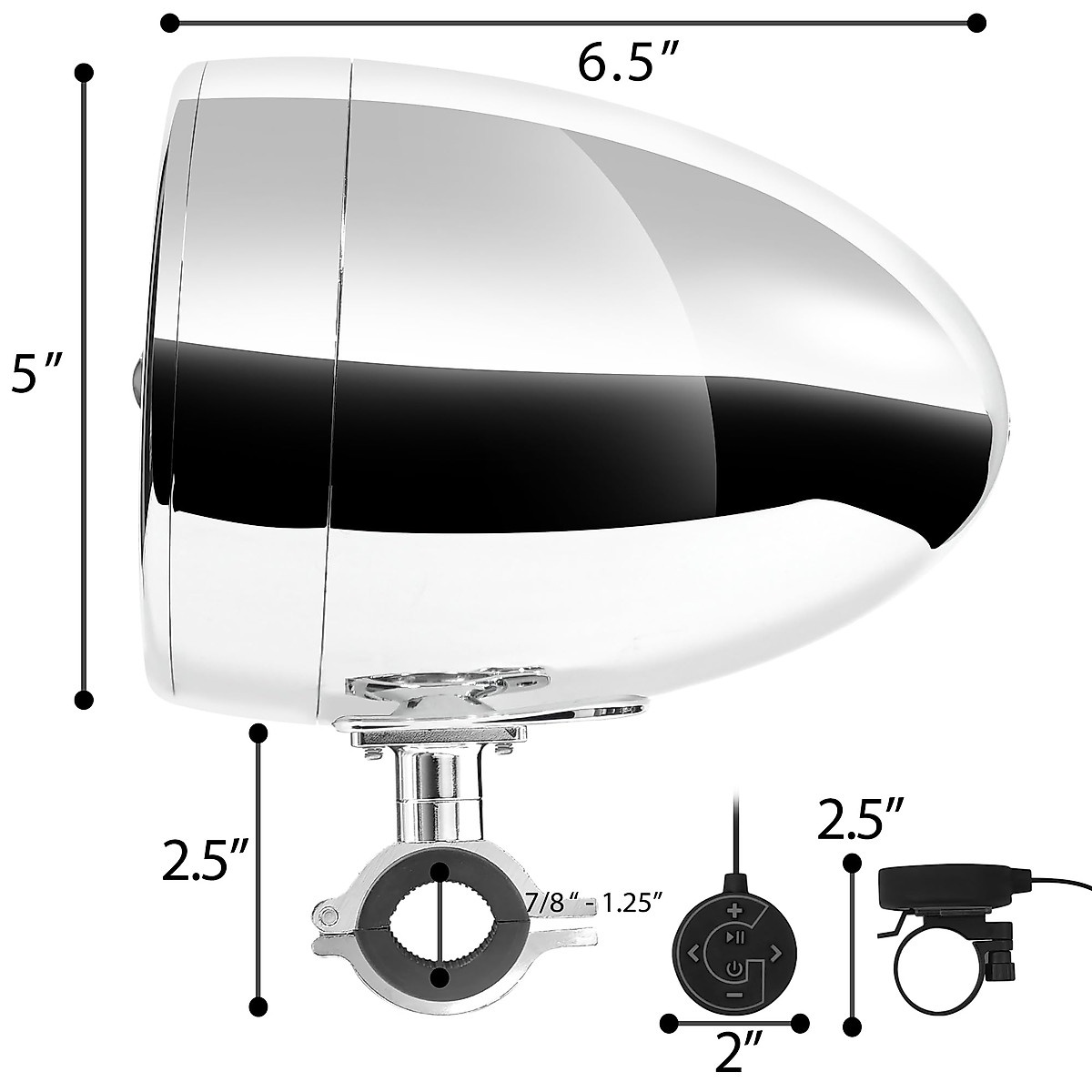 GoHawk AS5-X All-in-One 600W Built-in Amplifier 5 in. Full Range Waterproof Bluetooth ATV RZR UTV Stereo Speakers Audio Amp System AUX USB, 1.5 to 2" Rollcage Bar Polaris 4 Wheeler Can-Am