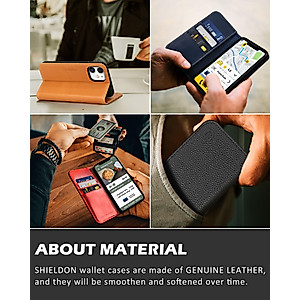 SHIELDON Case for iPhone 11, Genuine Leather Magnetic Wallet Cover Kickstand RFID Blocking Card Slot with TPU Shockproof Protective Cover Compatible with iPhone 11 (6.1 Inch, 2019) - Black