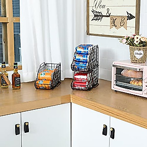 Standing Can Dispenser Bin 3-Pack, Stackable Beverage Drink Pop Soda Can Storage Organizer Basket with Handles, Foldable Canned Food Holder for Kitchen Pantry Countertop Cabinet Patent Pending