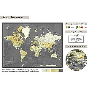 World Map Poster with Pins for Travel Tracking | Push Pin Travel Map Poster for travel tracking (32 x 24)
