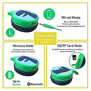 JBUNION Kids Bluetooth Headphones, with 85dB Volume Limited Adjustable Headphones, Wireless Bluetooth Headphones, Aux 3.5mm Cable Included for Boys Girls Study, School, Kids Headset for ipad/Tablet