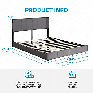 Mjkone California King Platform Bed Frame with 4 Storage Drawers, Upholstered Modern Velvet Bed Frame with Adjustable Headboard, Wooden Strips Design/No Box Spring Needed/Easy Assembly (Dark Grey)