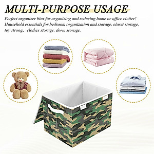 YETTASBIN Camo Texture Storage Basket with Lid and Handles, Large Collapsible Fabric Storage Bins Sturdy Storage Organizer for Shelves, Closet, Bedroom, School, Office, Home Decor