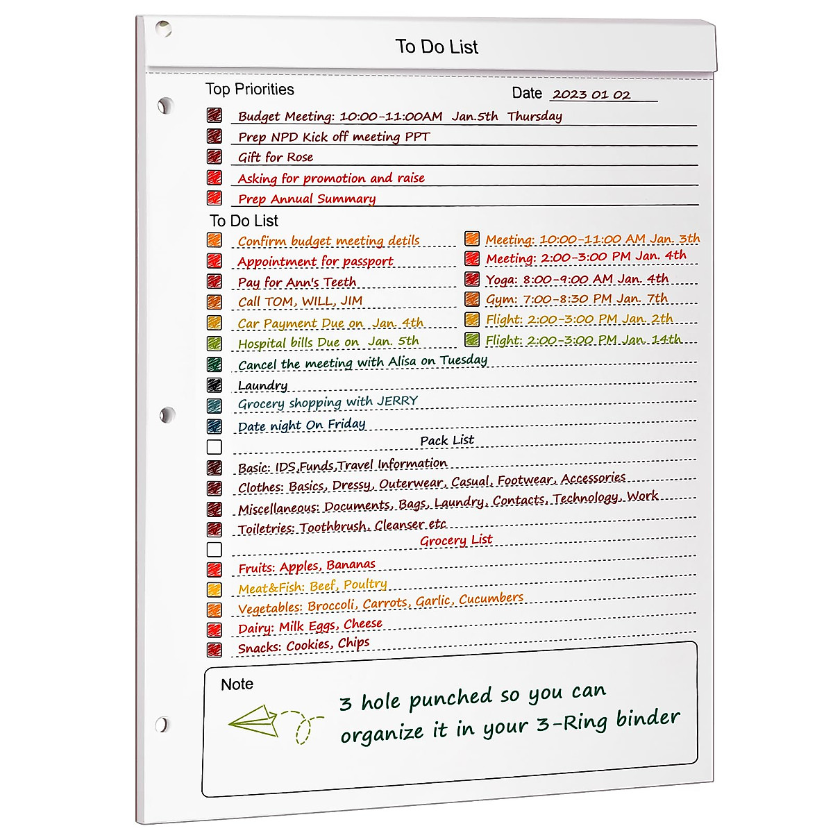 To Do List Notepad, Daily Task Planner with Checklist, 52 Sheets Tear Off Note Pad with 2023 Calendar, Work and Personal Organized, 8.5" X 11", A4 Size, 3 Hole Punched