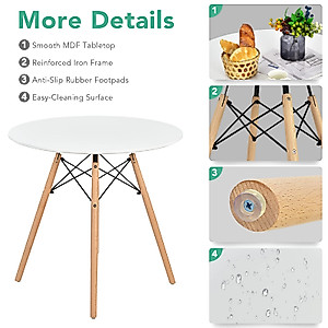 Giantex 3-Piece Dining Table Set, Modern Round 31.5" D Dining Table & 2 DSW Chairs W/Solid Wood Legs, Home Furniture Set for Small Spaces Dining Room Kitchen Restaurant, White