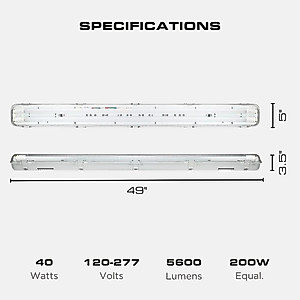 4'ft 2 Lamp T8 Fluorescent Vapor Proof Light Fixture - Wet Location IP65 Rated - Garages, Parking Structure, Freezers, Walkways, Underground Structures Commercial Grade 120V