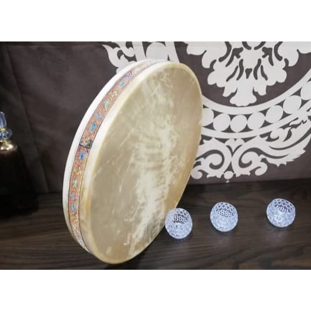 Natural Sounding Percussion Ocean Drum with Wave Beads and Hardwood Frame, Both Side Goat Skin 16" 20 inch (20 inch)