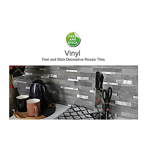 COLAMO Luxury 10 Sheet Peel and Stick Cement Gray Silver Aluminum Metal Mix Tile, Adhesive Faux Stone Tile for RV,Kitchen Sink Backsplash,Bathroom,Accent Wall, Self Stick On Wall Tile (Concrete Look)