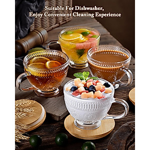 AJARAERA Glass Vintage Coffee Mugs Set of 6,16oz Glass Mugs, Clear Coffee Cups, Water Glasses, Drinking Glasses, Vintage Glass Coffee Mug Set for Holiday, Aesthetic Gift for Family