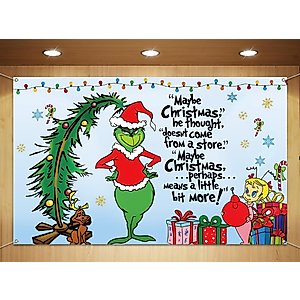 Sunwer Merry Grinchmas Photo Booth Backdrop Christmas Green Elf Winter Holiday Party Decor Xmas Indoor Outdoor Wall Hanging Background Decoration Supply (5.9×3.6ft)