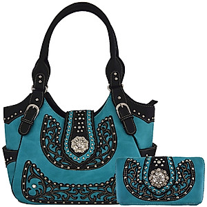 Western Style Concealed Carry Purse Concho Belt Cowgirl Country Handbag Women Shoulder Bag Wallet Set TQ