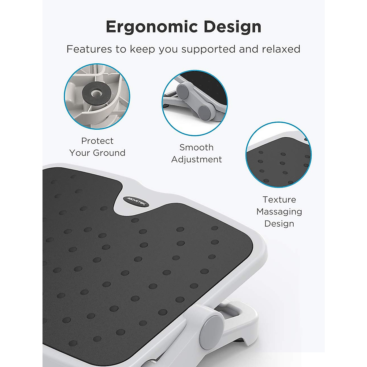 AboveTEK Ergonomic Footrest with 2 Adjustable Height Positions, 30 Degree Tilt Angle, Under Desk Foot Rest for Home & Office Desk Accessories, Non-Skid Feet for Stability, Gifts for Mom Wife Children