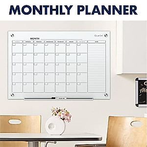 Quartet Magnetic Whiteboard Calendar, 3&#039; x 2&#039;, Glass Dry Erase White Board Planner for Homeschool Supplies &amp; Home Office Organization, 2 Magnets, 1 Dry Erase Marker, Frameless Infinity (GC3624F)