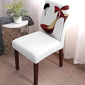 6 PCS Stretch Washable Chair Slipcovers Red High Heels in Black Chair Covers Set Dining Chair Seat Protector for Home, Hotel, Ceremony