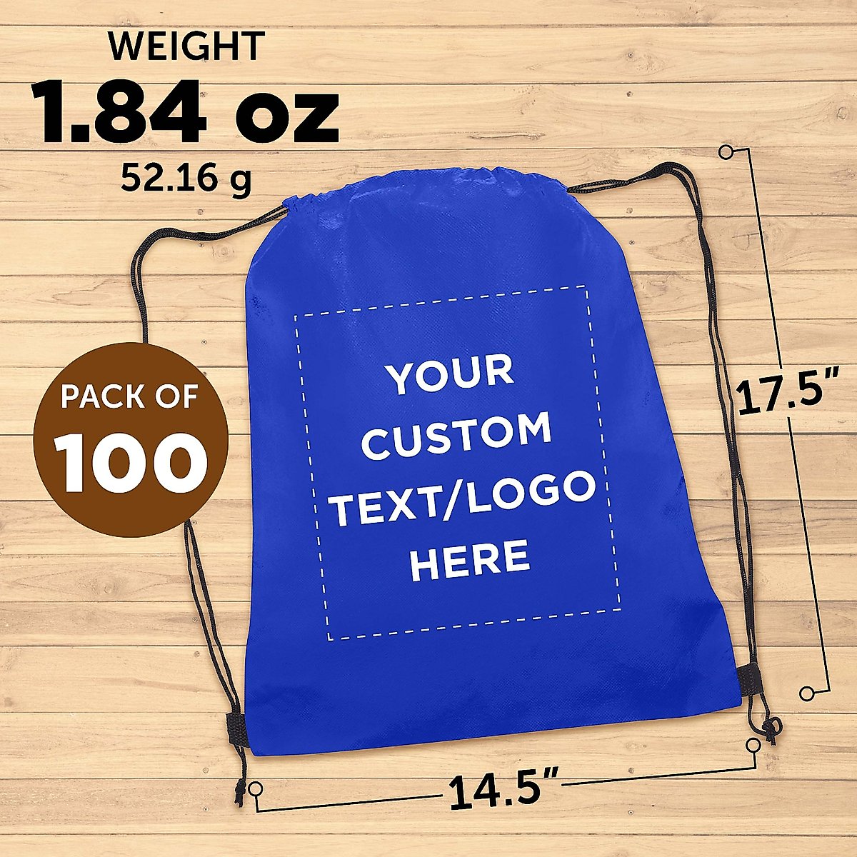 DISCOUNT PROMOS Custom Non-Woven Drawstring Backpacks Set of 100, Personalized Bulk Pack - Bring Everywhere You Go, Great for Travelling, Gym and for Everyday Use - Blue