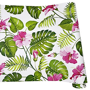 SimpleLife4U Hawaii Flower Style Furniture Paper Self-Adhesive Shelf Liner Makeup Jewelry Cabinet Decor 17.7 Inch By 9.8 Feet