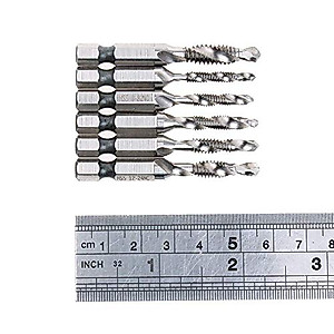 AUTOTOOLHOME 6 Pack Combination Drill and Tap Bit Set 6-32nc 8-32nc 10-32nc 10-24nc 12-24nc 1/4-20nc Screw Tap Drill Bits for Drilling Tapping Countersinking
