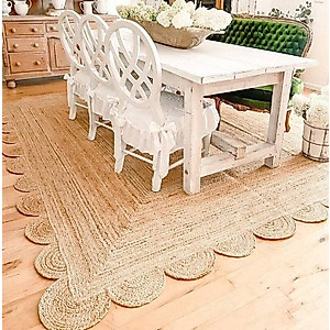 Generic Handwoven Scalloped Jute Area Rug 2x3/3x5/4x6-Braided Jute Runner Rug 2.5x6 ft for Kitchen/Hallway-Natural Farmhouse Scallop Jute Rug 5x7-Reversible Jute Rug 8x10 (Beige, 4' x 6' Feet)