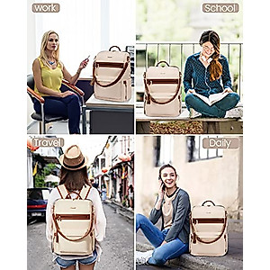 LOVEVOOK Laptop Backpack Women,15.6 Inch Convertible Backpack Purse for Women with USB Port,Fashion Teacher Nurse Bag Work Backpack with Cute Wristlet Bag for Travel College Commute,Beige Brown