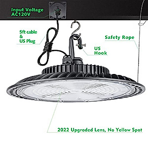 bulbeats 200W LED High Bay Light 28000lm (Eqv.800W MH/HPS) 5000K ETL Listed High Bay LED Light, Coomercial Grade with US Plug UFO High Bay Light for Commercial Warehouse/Barn/Wet Location