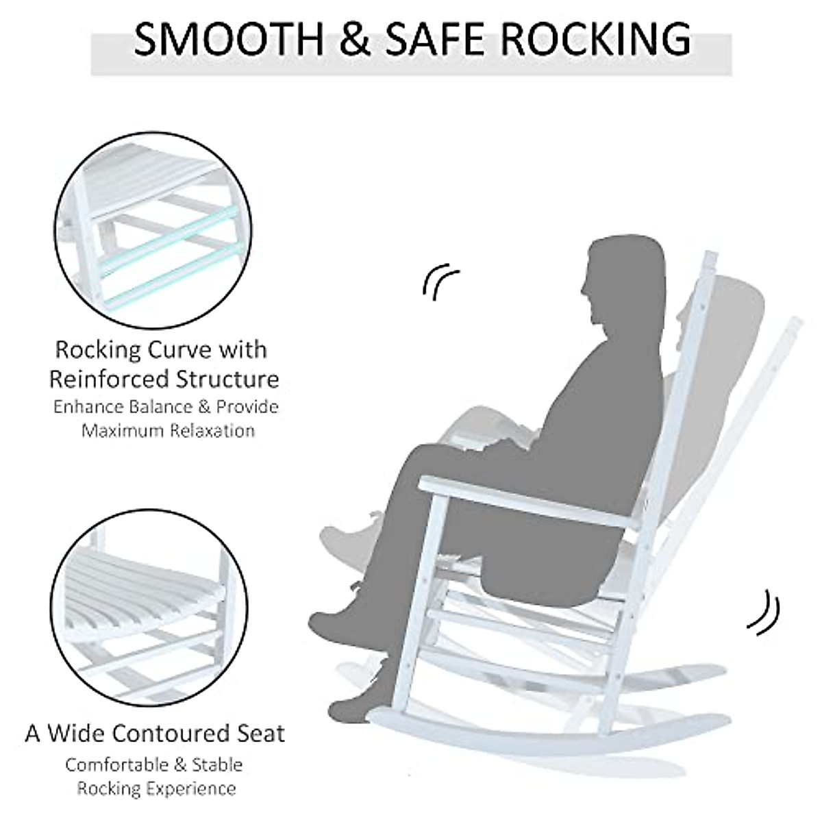 Outsunny Outdoor Rocking Chair, Wooden Rocking Patio Chairs with Rustic High Back, Slatted Seat and Backrest for Indoor, Backyard, Garden, White