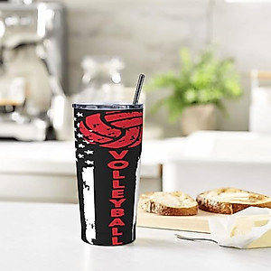 VKKOEWL American Flag Volleyball Sports Stainless Steel Insulated Tumbler 20 Oz Travel Water Bottle Coffee Mug Drink Cup With Lid Straw