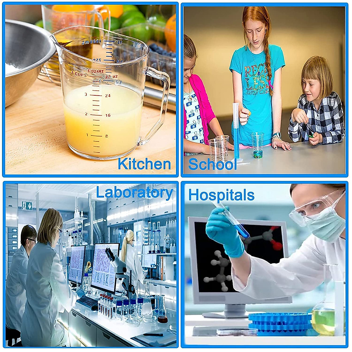 2Pack 1000ml Plastic Graduated Cylinder, Plastic Measuring Cylinder Set, 2-Sided Marking Lab Cylinders, Clear Science Measuring Cylinder for Home and School Science, Laboratory Supplies