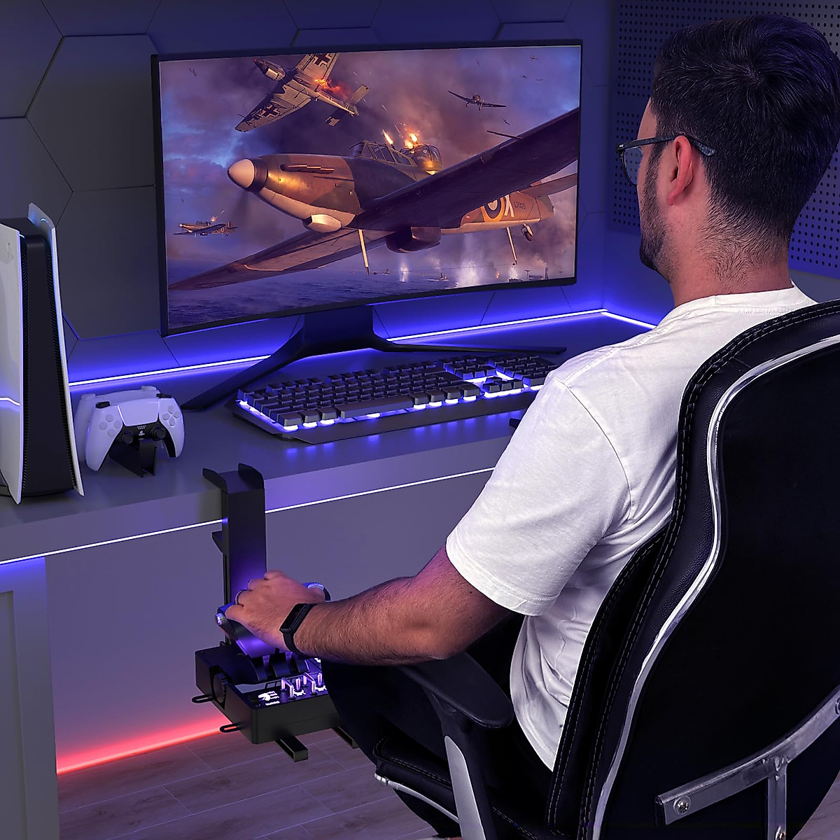 Hotas Mount Foldable Desk Mount for Flight Joystick Throttle Hotas Joystick Mount for Logitech X52/X52 Pro/X56 Thrustmaster T 16000M/HOTAS Warthog/T Flight One/4/TCA/VKB Gladiator NXT/VPC WARBRD（2PCS）