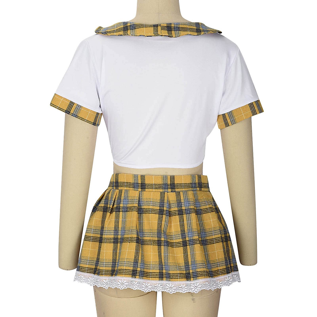 Zzalalana Sexy Cosplay Lingerie for Women Sex Naughty Kawaii Maid School Girl Cat Girl Bunny Roleplay Outfit Sheer Mesh Sluttly Babydoll Bodysuit Christmas Bow Santa Lingerie 259 Yellow