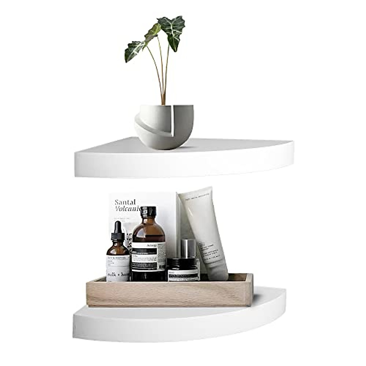 ZGZD Corner Shelf Invisible Wall Mounted Shelves Radial Shape Perfect for Bedroom Bathroom Living Room Kitchen Set of 2 White