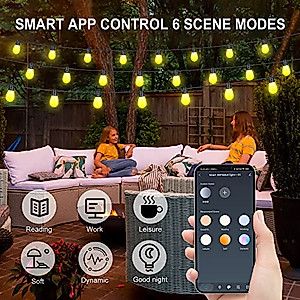 SOVELA Smart Outdoor String Lights, 54 FT Dual Mode APP Controlled LED Patio Light, 6 Scene Modes, IP65 Waterproof and Shatterproof Garden Light with 15 LED Bulbs for Outdoor Bistro Party Decor