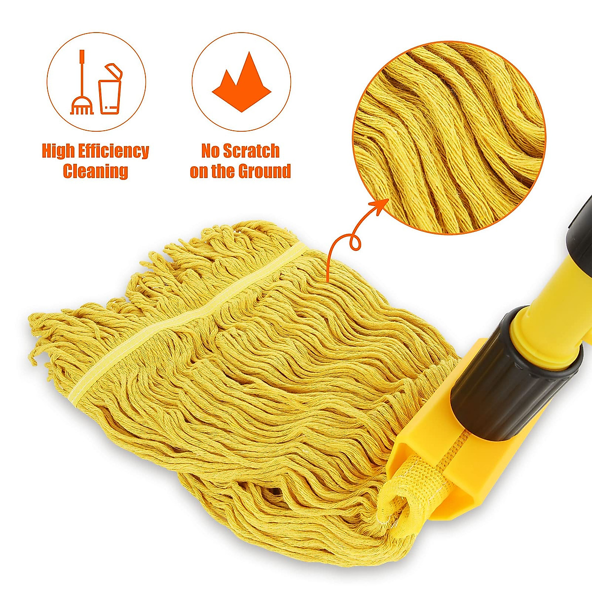 Commercial String Mop, Looped-End String Wet Mop with Extra Mop Heads Replacement, 57inch Mop Handle, Heavy Duty Industrial Commercial Mop for Home, Garage, Office Floor Cleaning, Blue/Yellow