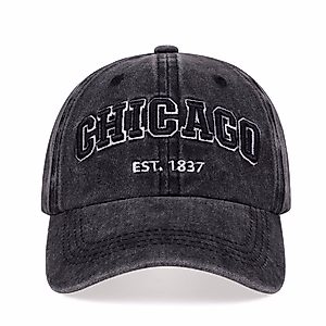Chicago Hat for Men Women 3D Embroidery Vintage City Dad Hats Baseball Cap Black