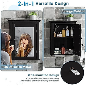 Safeplus Versatile Wall-Mounted Bathroom Medicine Cabinet with Mirror, Adjustable Storage Organizer for Living Room, Bedroom, Entryway - Perfect for Everyday Use, Black