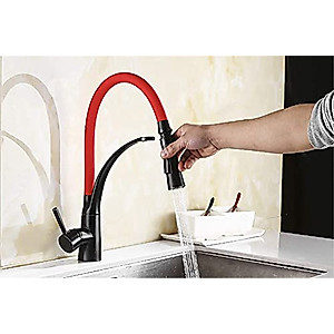 XYBSDBTNR Kitchen Mixer Sink Faucet Brass Black with Chrome∕Nickel Torneira Tap Kitchen Faucets Hot Cold Deck Mounted Bath Mixer Tap with Aerator Single Handle,Red(Rojo)