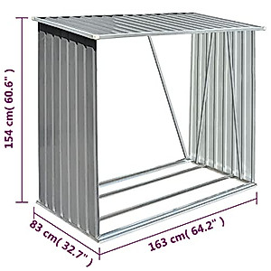 loibinfen Garden Log Storage Shed Galvanized Steel, Multi-Use Shed with Firewood Storage, Firewood Storage Rack Metal for Garden, Farm, Backyard, Lawn, 64.2"x32.7"x60.6" Gray