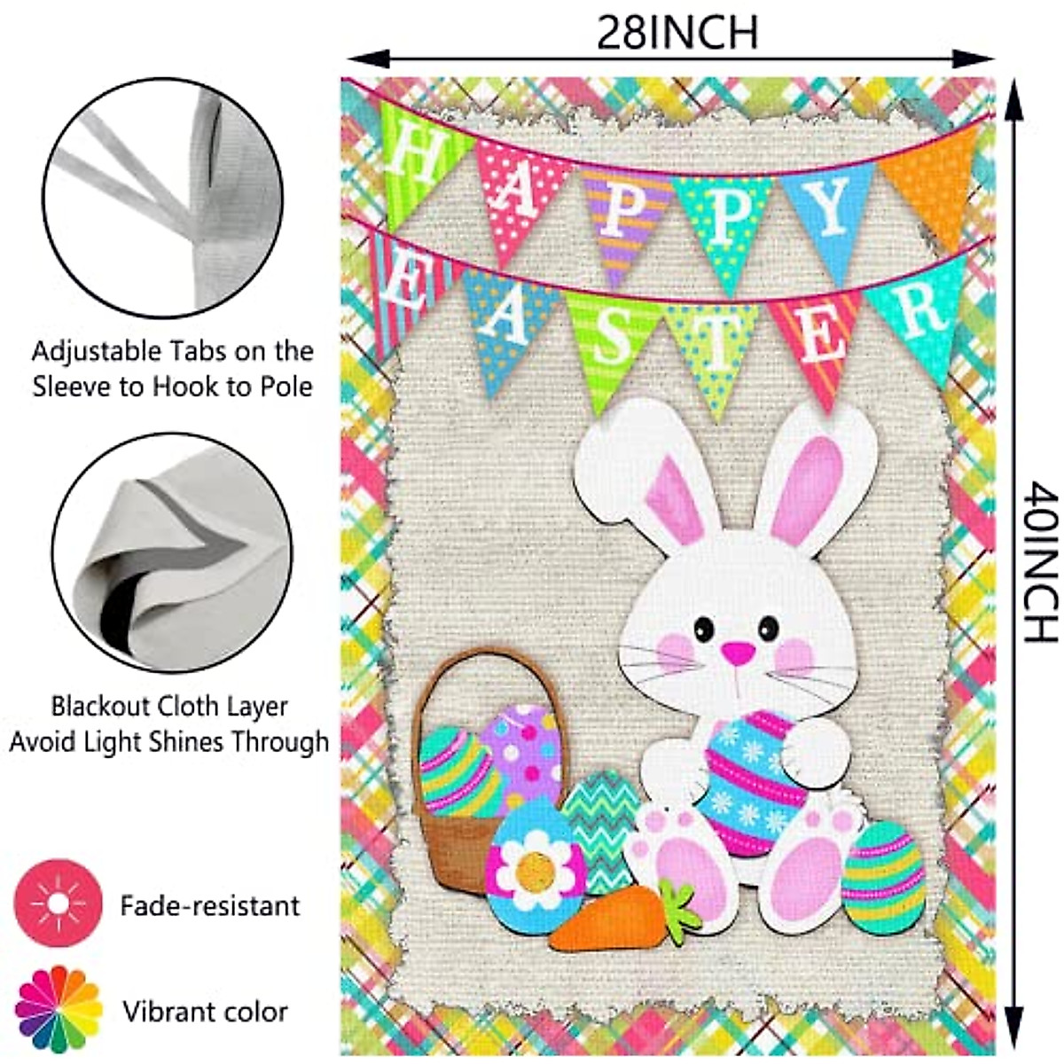 Surfapans Happy Easter Bunny House Flag 28x40 Inch Double Sided Outside Burlap Easter Rabbit Eggs Outdoor Large Yard Flags Porch Home Holiday Decoration