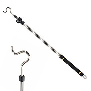 Greeily Clothes Hanger Reaching Hook Telescopic Adjustment it is Light and can Extend from 37" to 65" with 4.7 "Hook and Sponge Handle.Multifunctional Hook Rod for Hanging Lights, Clothing.