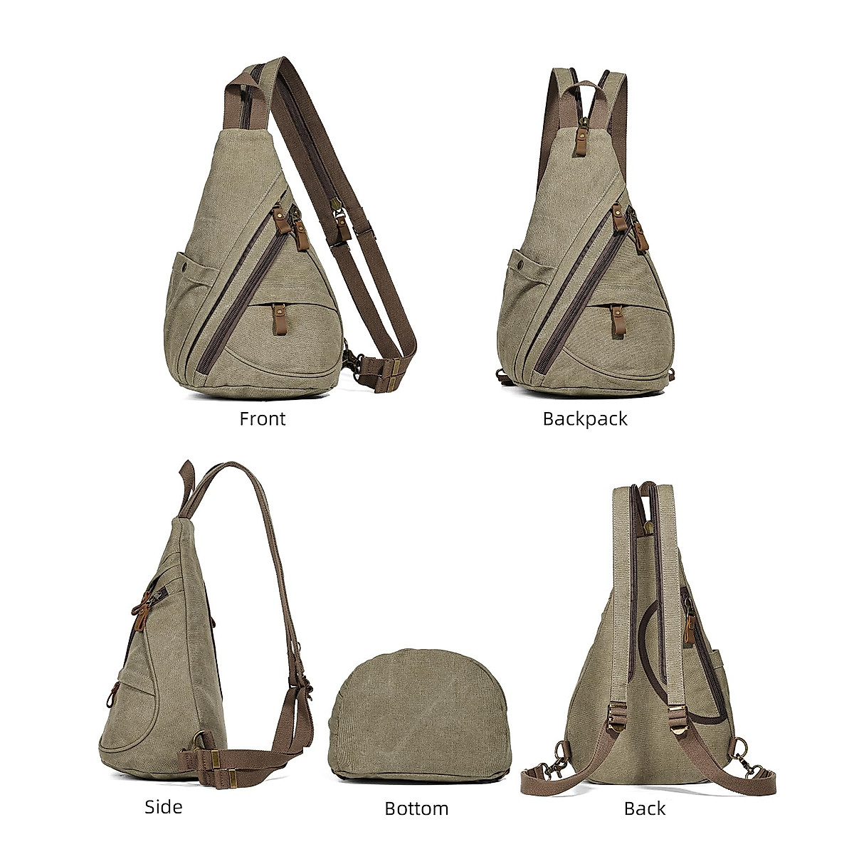 Canvas Sling Bag - Small Crossbody Backpack Shoulder Casual Daypack Rucksack for Men Women Outdoor Cycling Hiking Travel