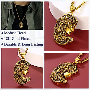 FaithHeart Womens Medusa Snake Necklace Gold Plated Greek Culture Jewelry Goth Snake Head Pendant Neck Charms for Male