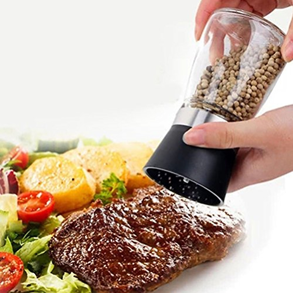 BlueSnail Manual Grips Glass Salt Pepper Grinder Seasoning Bottle (5.1", Black)