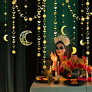 Cheerland Gold Star Moon Hanging Decorations Moon Garland Crescent Star Streamer for Kids Room Decor Birthday Ramadan EID Mubarak Wedding Fortune Teller Celestial Party Supplies - Pack of 10