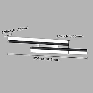 Wanzvisk 32 Inch LED Vanity Lights，Lighting Fixtures，Bathroom Lights，12w Indoor Wall Mount Sconces Lamps with 120lm Brushed Black（Cold White 6000K）