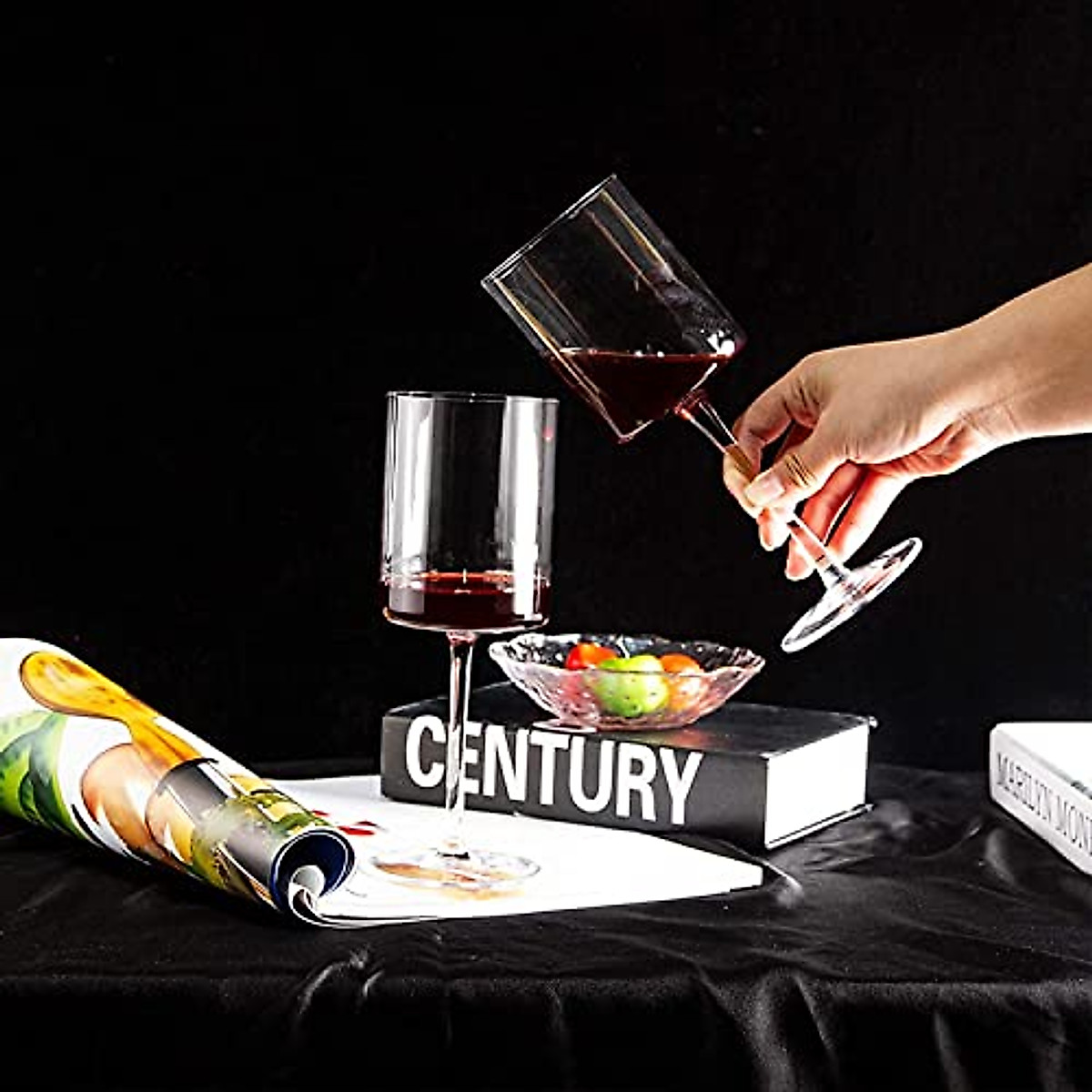 SANZO Square Wine Glasses Set 4, Wine Glasses 15oz, Elegant Design White Wine Glasses, Red Wine Glasses Set for Home Bar Party (4pcs)