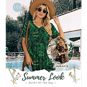 YVH Women's Summer Tunics Babydoll Tops Casual Short Sleeve Long Peplum Blouse Shirts, Polka dot black, XL